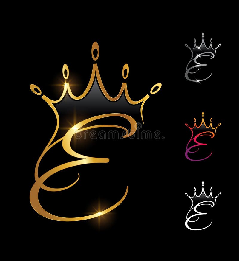 Golden Monogram Crown Initial Letter E Stock Vector - Illustration of ...
