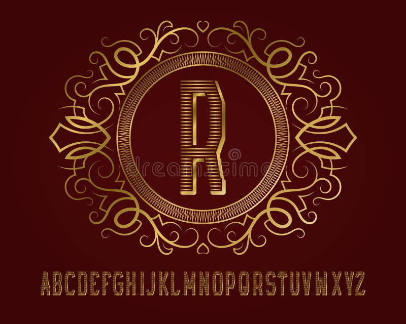 Golden Monogram Template in Round Patterned Frame with Beautiful ...