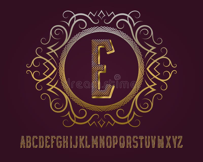 Golden Monogram Template in Round Patterned Frame with Elegant Alphabet ...