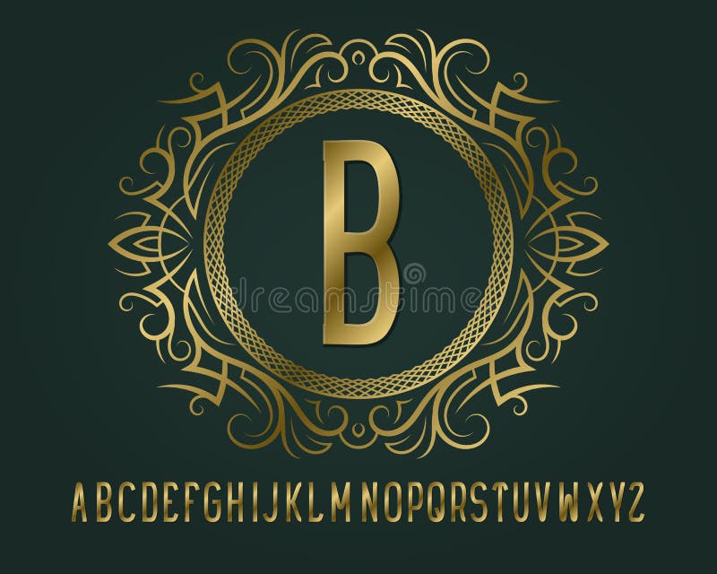 Golden Monogram Template in Round Patterned Frame with Luxurious ...