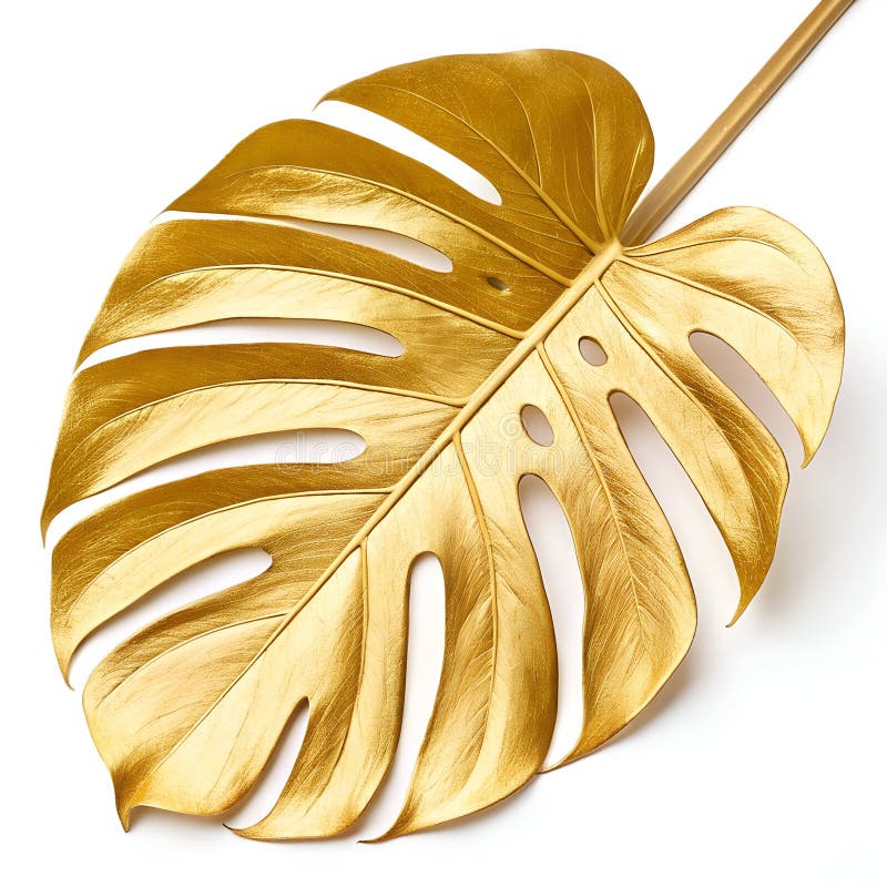 "Golden Monstera Leaf Isolated on White Background Stock Illustration ...