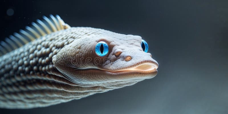 Golden Moray Eel Close Up with Blue Eyes. Stock Image - Image of ...