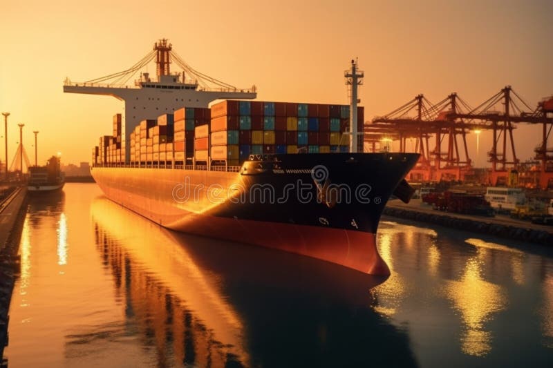 Golden Morning at Import-export Port, Container Ship Loads Cargo for ...
