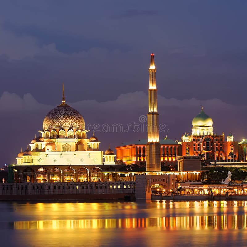 Golden mosque stock photo. Image of night, landmark, malaysia - 19009260
