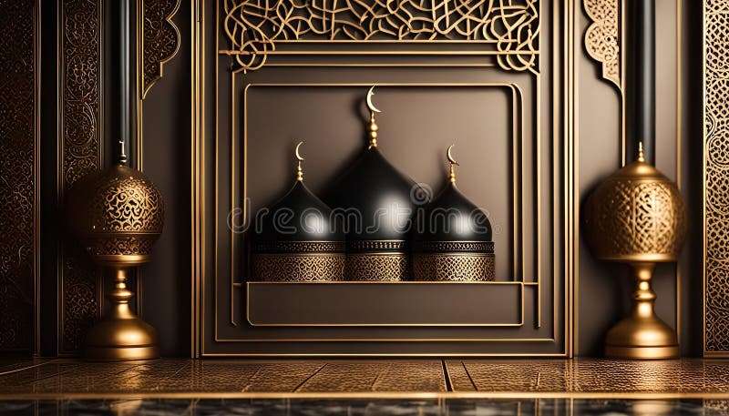 Golden Mosque Interior stock illustration. Illustration of muslim ...