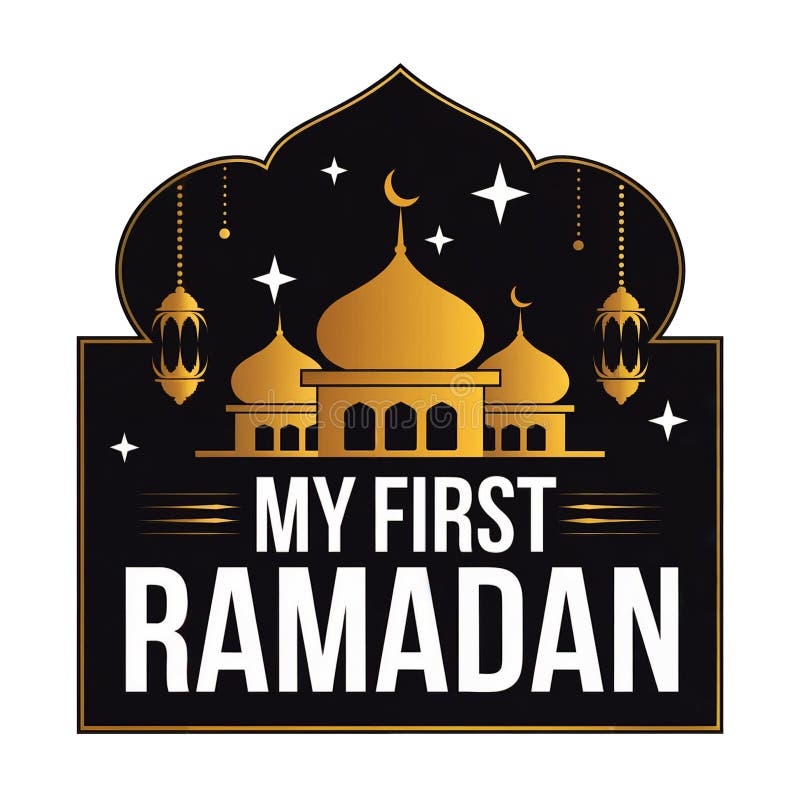 Golden Mosque Silhouettes and Lanterns S with the Text My First Ramadan ...