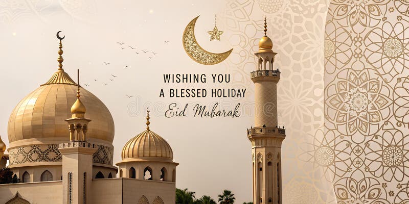 Golden Mosque Wishing a Blessed Eid Mubarak Holiday Stock Illustration ...