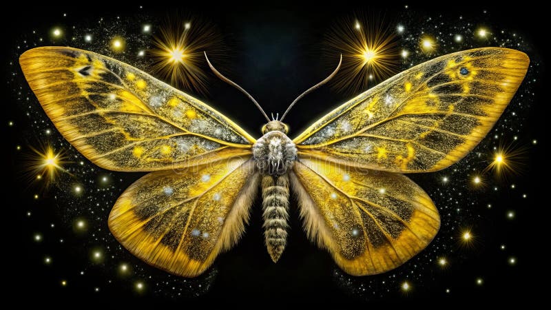 Golden Moth Wings Sparkling in a Night Sky, a Celestial Lepidoptera ...