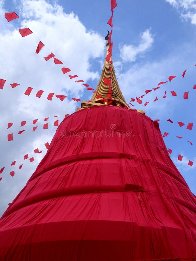 Golden Mount Temple with Red Cloth in Bangkok Stock Photo - Image of ...