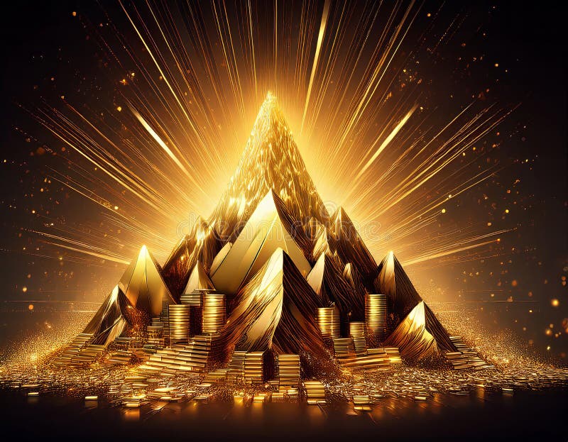 Golden Mountain Exploding with Success and Wealth Stock Illustration ...