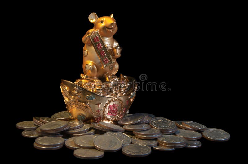 Golden mouse with coins stock image. Image of object - 15934923