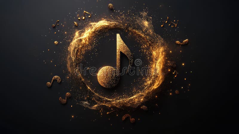 Golden Music Note with Shimmering Particles on Dark Background Stock ...