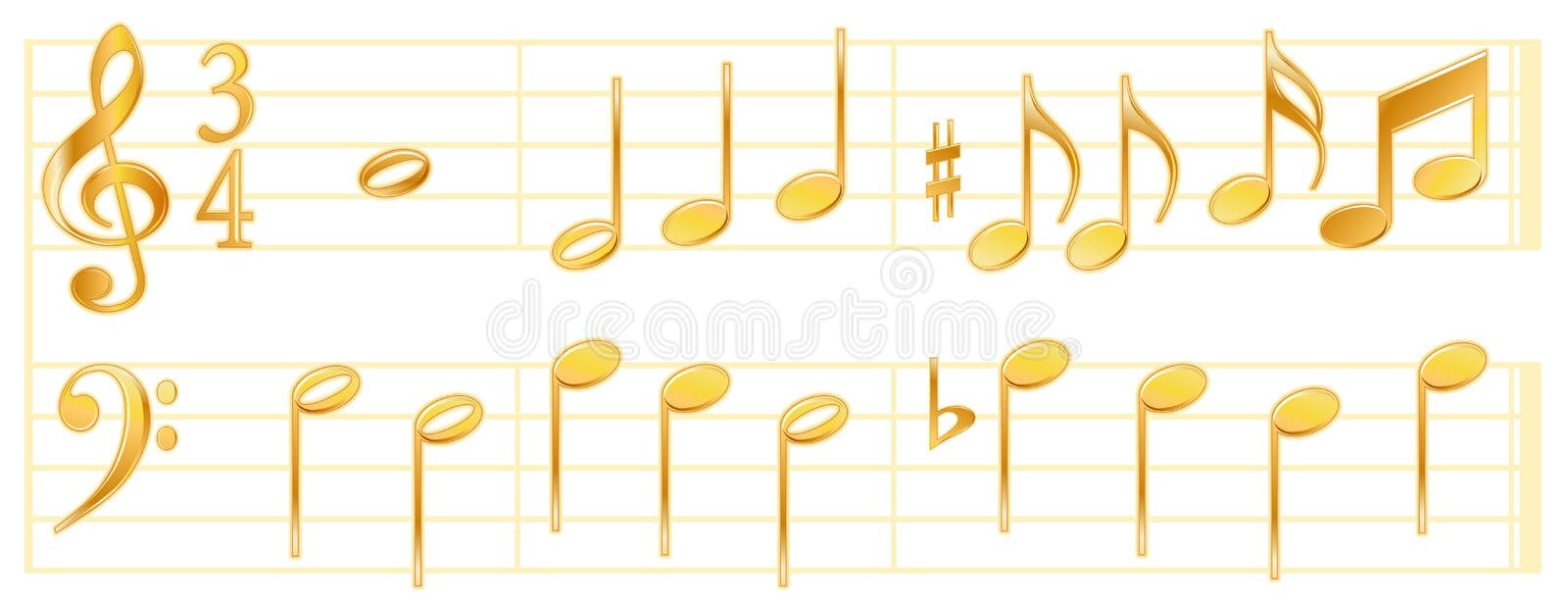 Musical notes (gold) stock illustration. Illustration of melody - 1734062