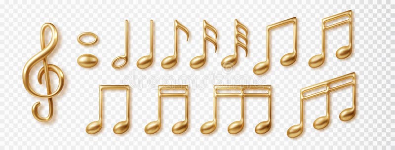 Gold Music Notes Collection Isolated. Vector 3d Realistic Icon ...