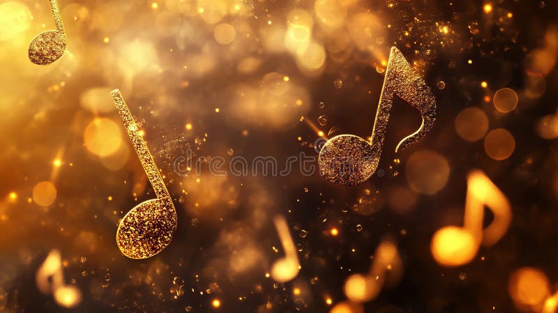 Golden Music Notes Flowing, Flying on Golden Bokeh Background Stock ...
