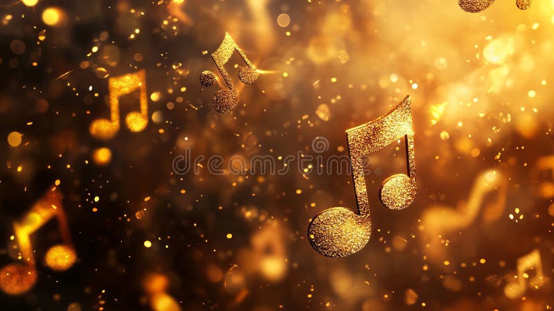 Golden Music Notes Flowing, Flying on Golden Bokeh Background Stock ...