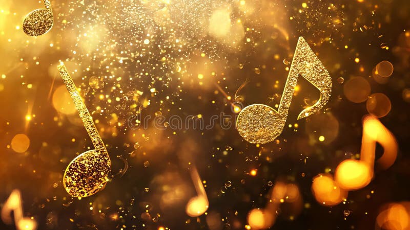 Golden Music Notes Flowing, Flying on Golden Bokeh Background Stock ...