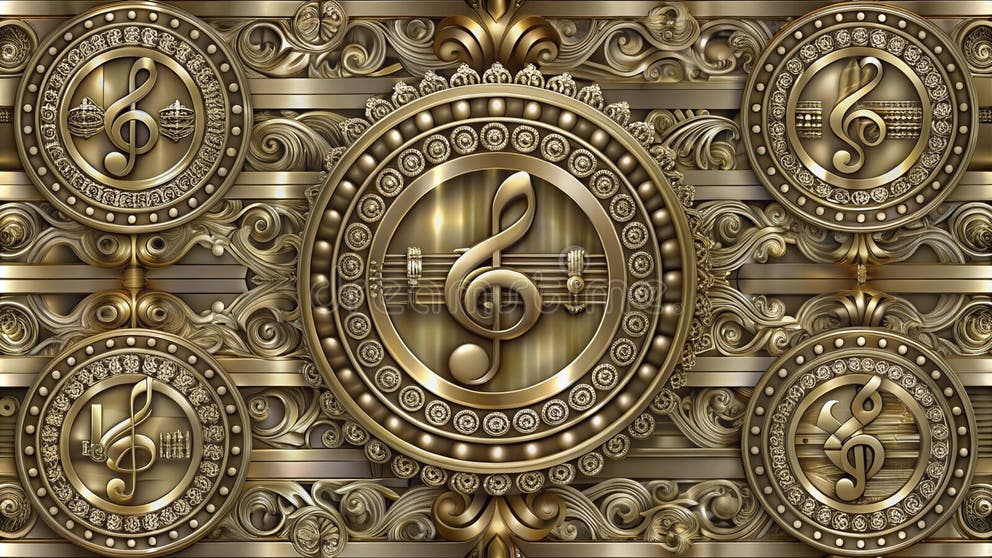 Golden Music Notes on a Ornate Background Stock Illustration ...