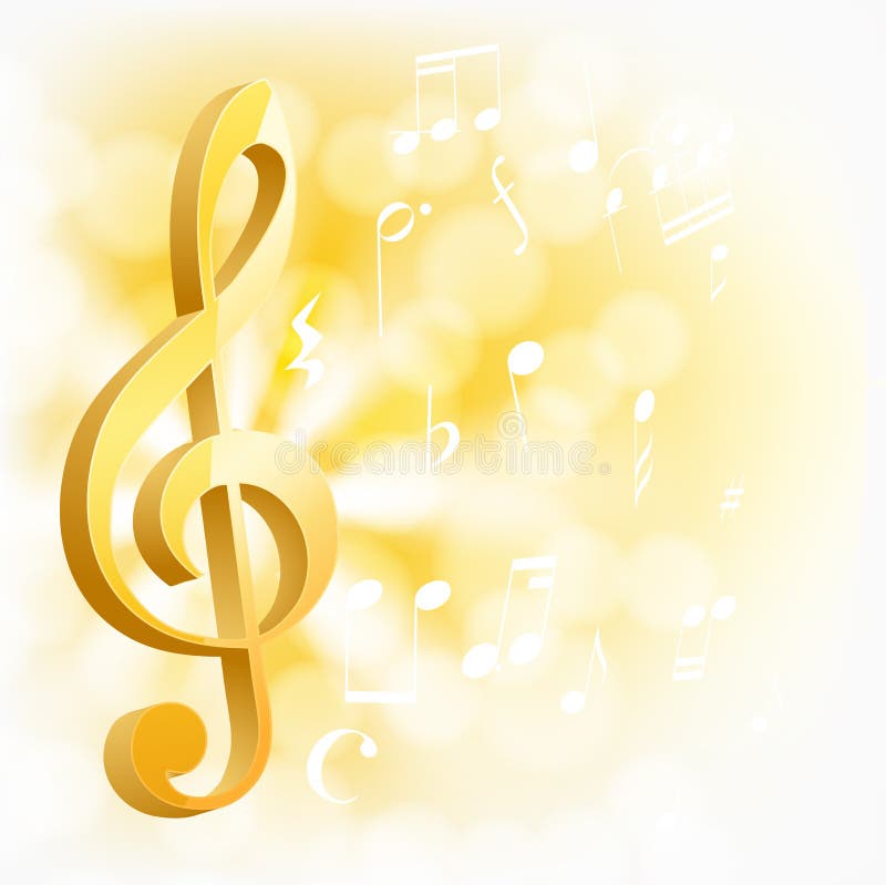 Golden Musical Treble Clef with Abstract Lines and Notes, Ribbon Stock ...