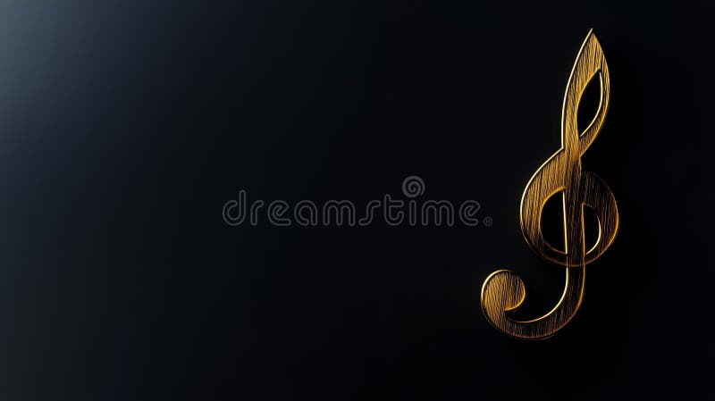 Golden Musical Note Sculpture on a Black Background with a Glowing ...