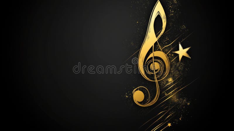 Golden Musical Note and Star on Elegant Black Background Stock ...