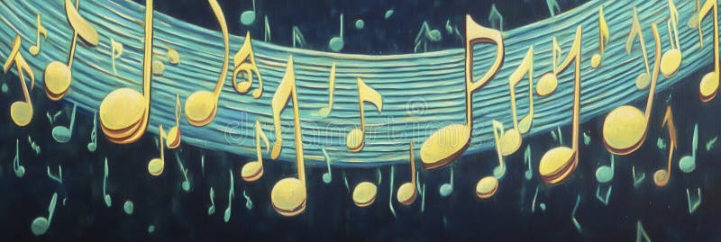 Golden Musical Notes Dancing on a Vibrant Teal Background Stock ...
