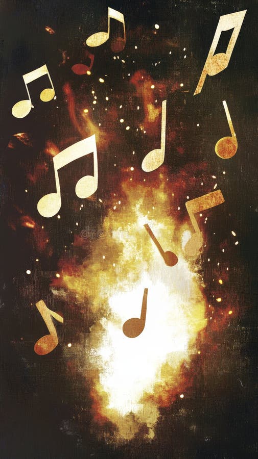 Golden Musical Notes Floating in Cosmic Fiery Explosion Stock ...