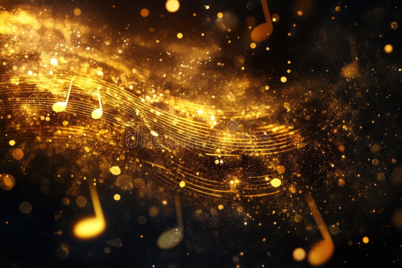 Golden Musical Notes Flowing on an Abstract Background Creating a ...