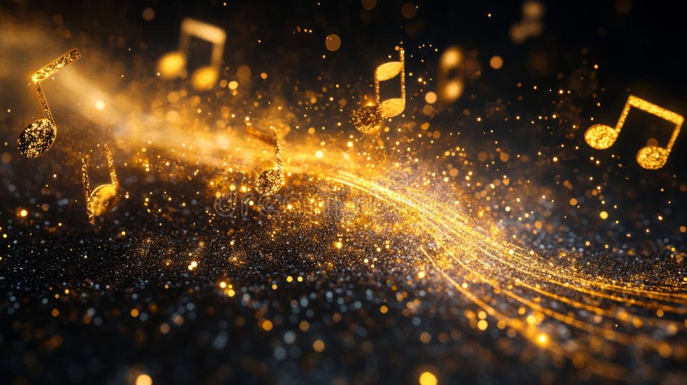 Golden Musical Notes Glitter Background Stock Illustration ...