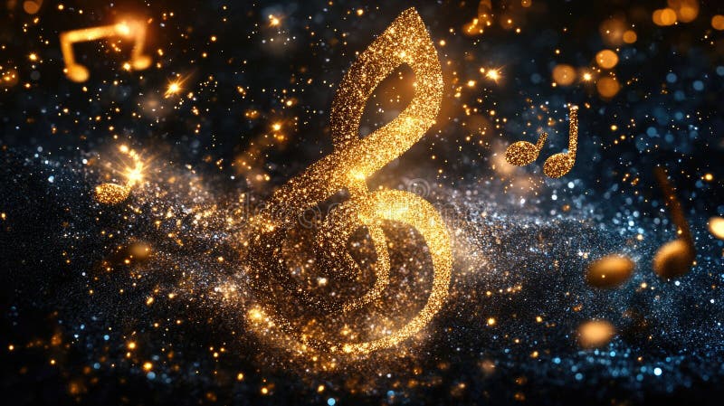 Golden Musical Notes Sparkling in a Starry Night Scene Stock Image ...