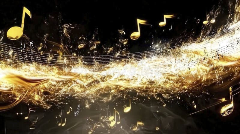 Golden Musical Notes in a Vibrant, Flowing Display Stock Illustration ...