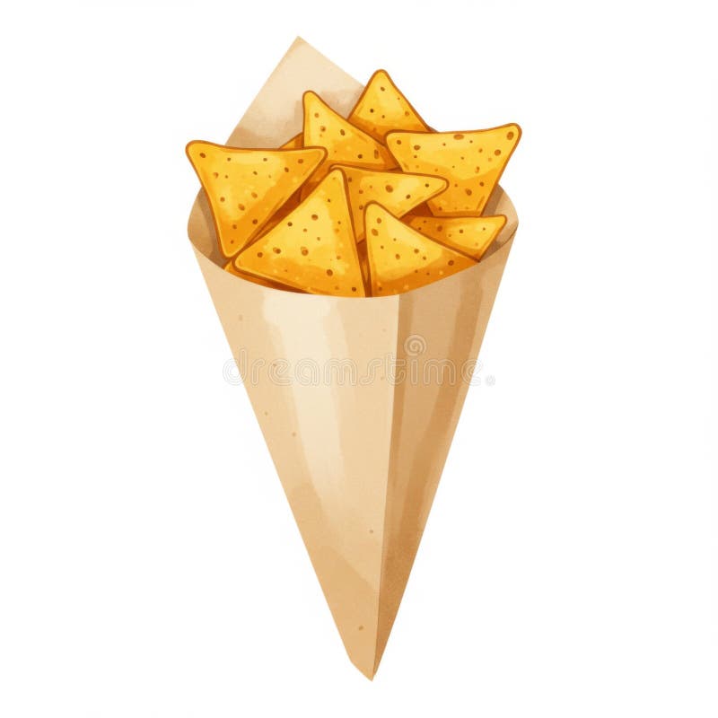 Golden Nachos in a Paper Cone Stock Illustration - Illustration of ...