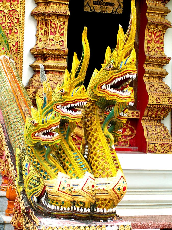 Golden Nagas Soaring into Blue Sky Stock Image - Image of mythology ...