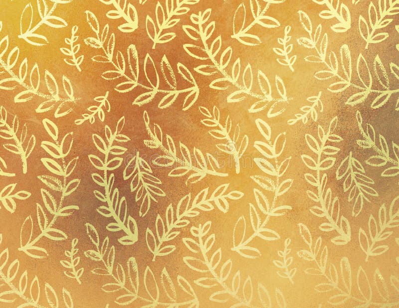 Golden Natural Leaves Pattern Shiny Metallic Textured Overlay ...