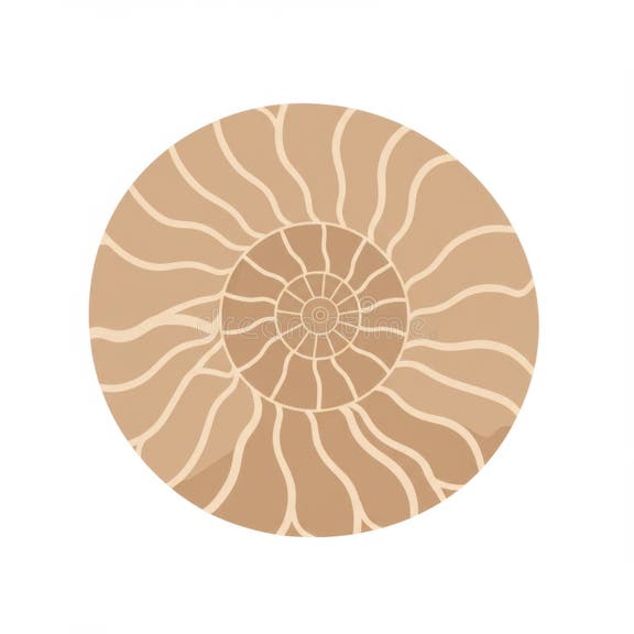 Golden Nautilus Shell with Spiral Pattern and Circular Design on White ...