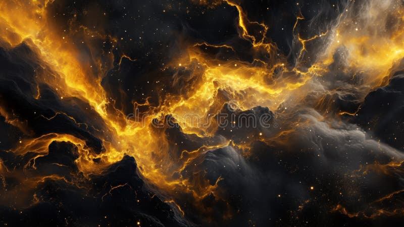 Golden Nebula Cloudscape Shining in the Dark Universe Stock Image ...