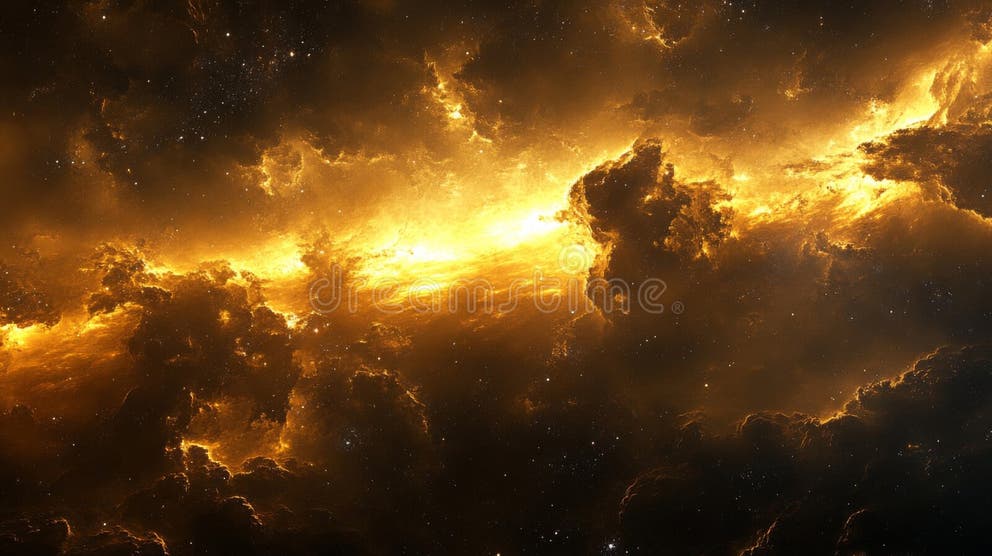 Golden Nebula Cosmic Cloudscape Celestial Glow Stock Illustration ...