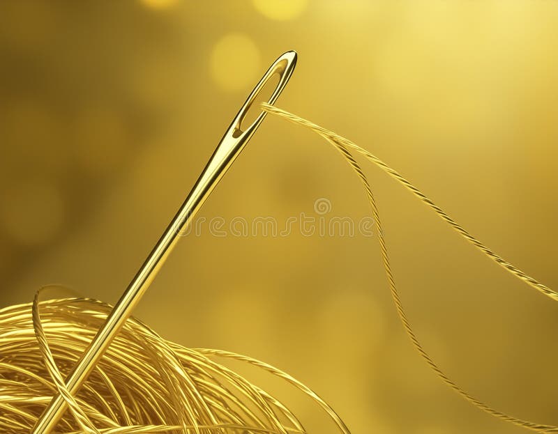 Golden needle and thread stock illustration. Illustration of metallic ...