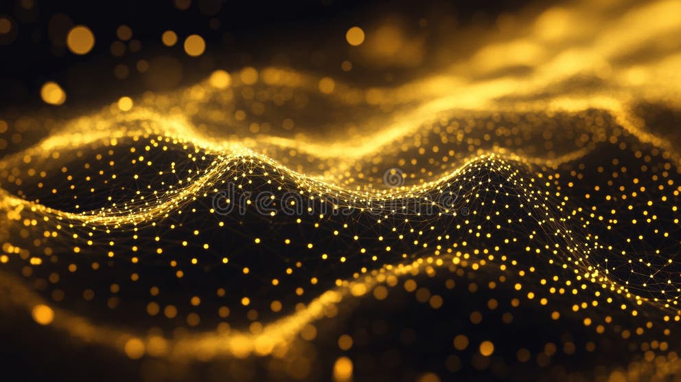 Golden Network, Abstract Background with Interconnected Dots and Lines ...