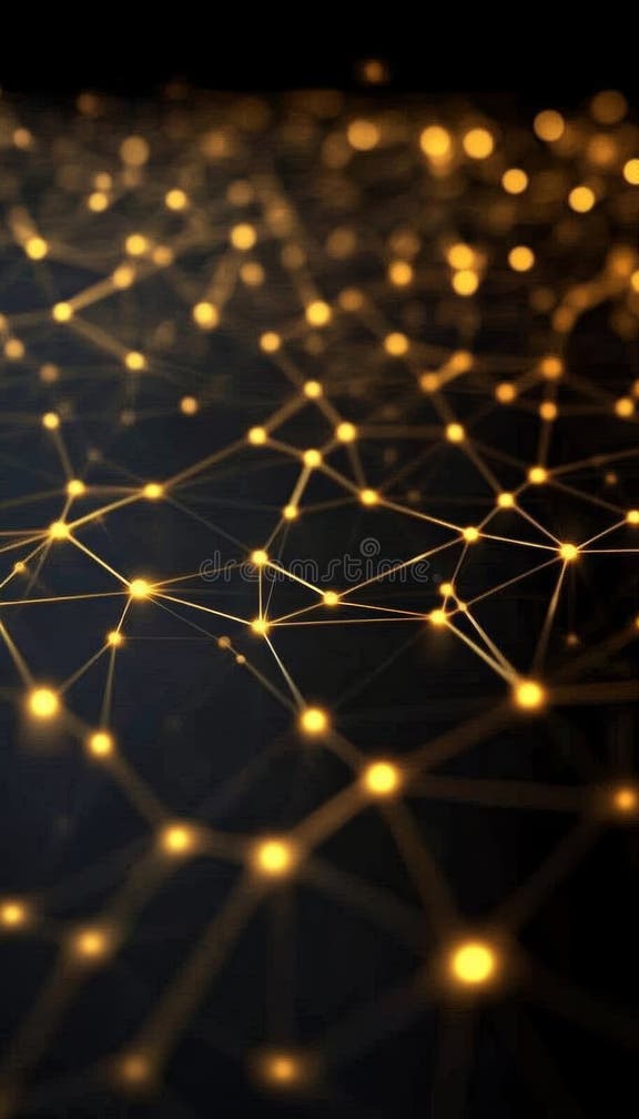 Golden Network Connection Abstract Digital Background with Illuminated ...