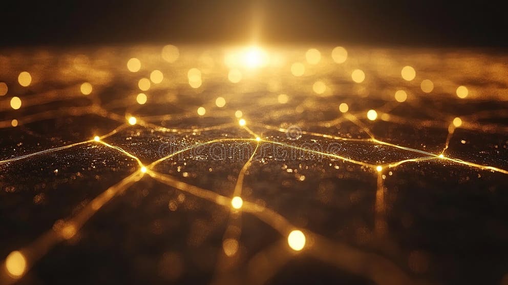 Golden Network Connections on Dark Surface Stock Illustration ...