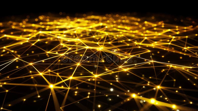 Golden Network: Interconnected Dots and Lines on Black Background Stock ...