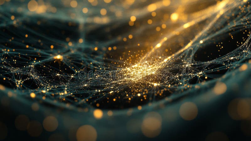 Golden Network Nodes Illuminate Dark Abstract Space Stock Illustration ...