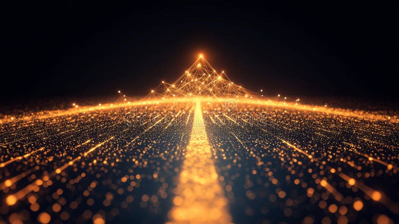 Golden Network Pyramid, Lines, and Particles Futuristic Data Flow ...