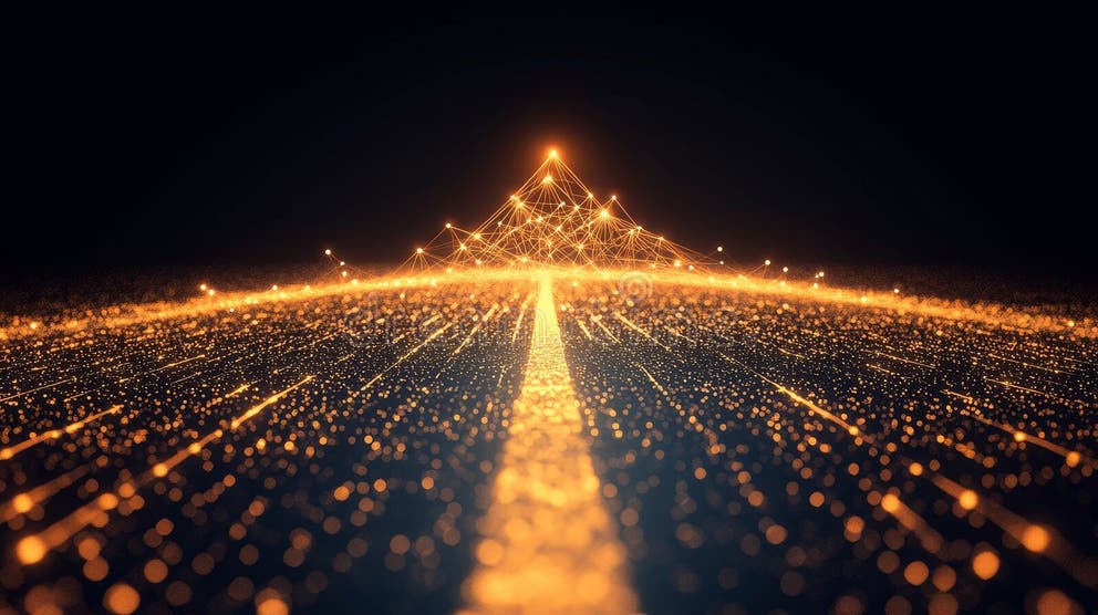 Golden Network Pyramid, Lines, and Particles Futuristic Data Flow ...