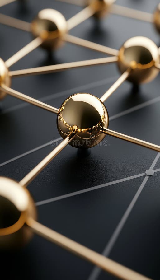 Golden Network Structure Interconnected Spheres and Lines, Luxury ...