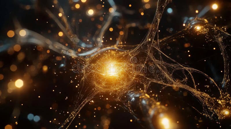 Golden Neural Network Intricate Web Structure Stock Illustration - Illustration of glowing ...