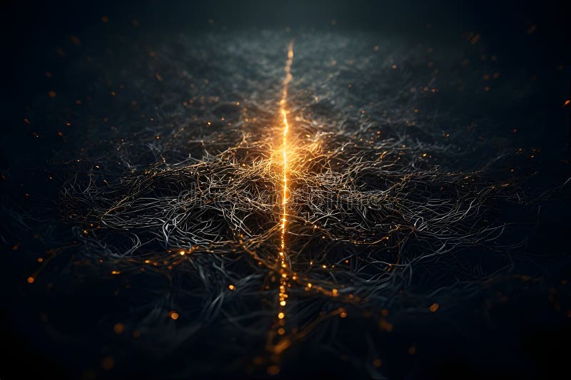 Golden Neural or Root Network in Abstract Style on Dark Background Stock Illustration ...