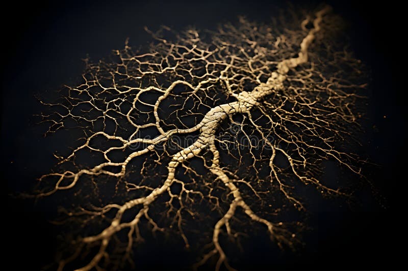Golden Neural or Root Network in Abstract Style on Dark Background ...