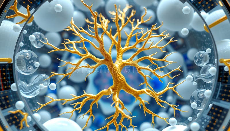 Golden Neural Tree in Sphere Stock Photo - Image of structure, neuron ...